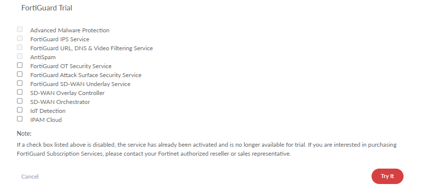 Product trial subscriptions | FortiCloud Services 25.1.a | Fortinet Document Library